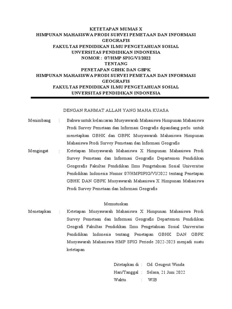 Penetapan GBHK dan GBPK HMP SPIG | PDF