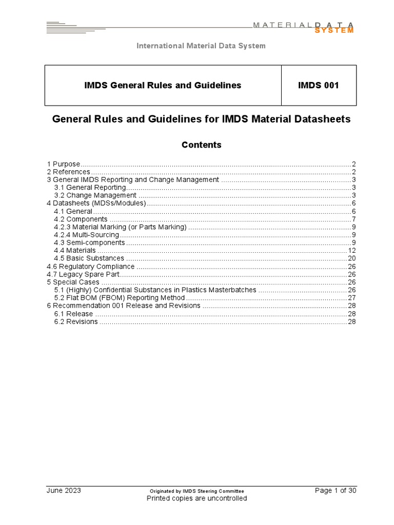 Imds Recommendation 001 General Structure | PDF | Weight