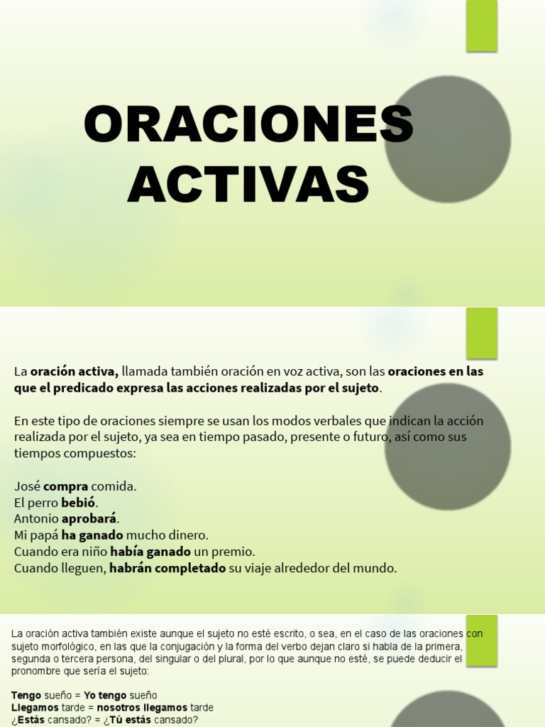 Definición y ejemplos de oraciones activas | PDF | Asunto (gramática ...