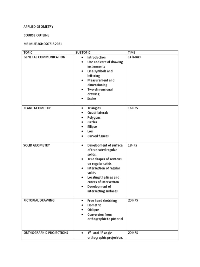 Applied Geometry Course Outline | PDF