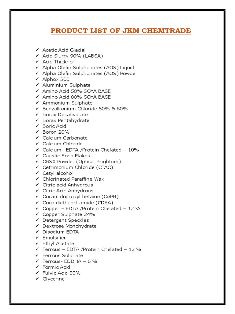JKM Product List | PDF | Acid | Chelation
