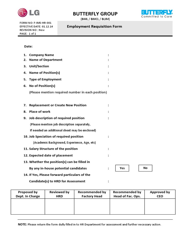 Manpower Requisition Form | PDF