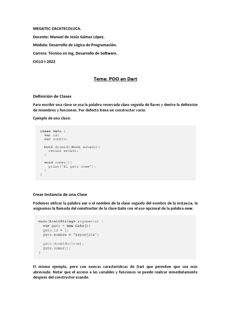 Fundamentos Del Lenguaje Dart-Guia2 | PDF | Programación | Constructor (Programación Orientada a ...