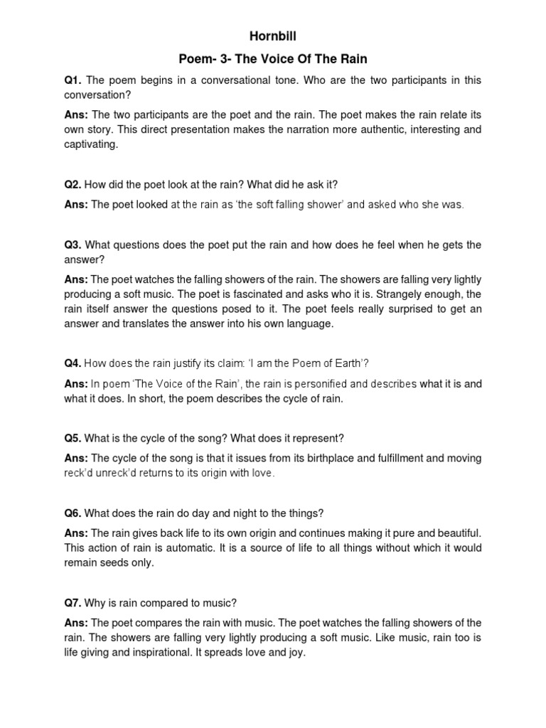 The Voice of the Rain Poem Analysis | PDF | Language Arts & Discipline ...
