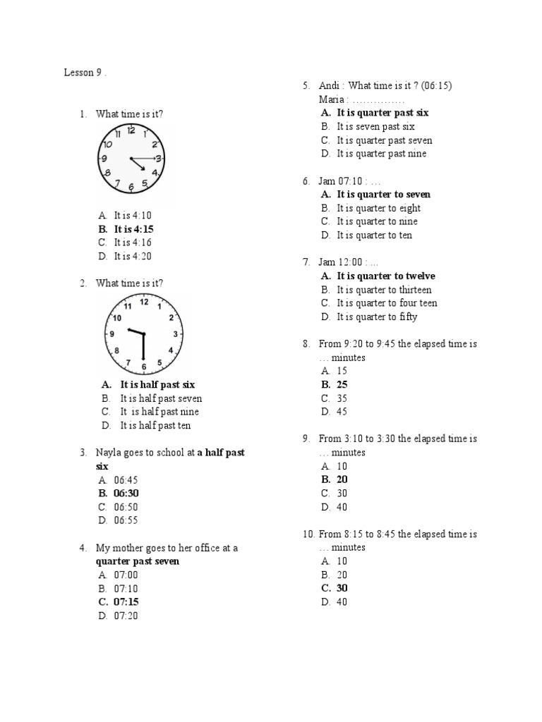 Time-Telling Practice Questions | PDF