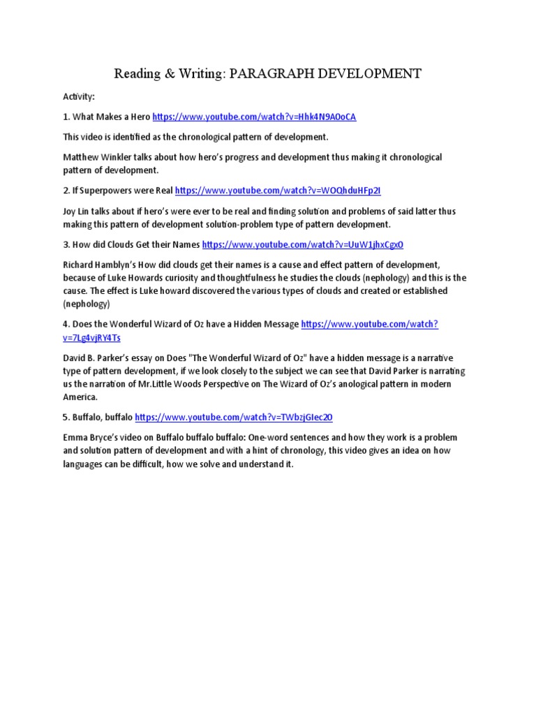 Paragraph Development Reading and Writing | PDF