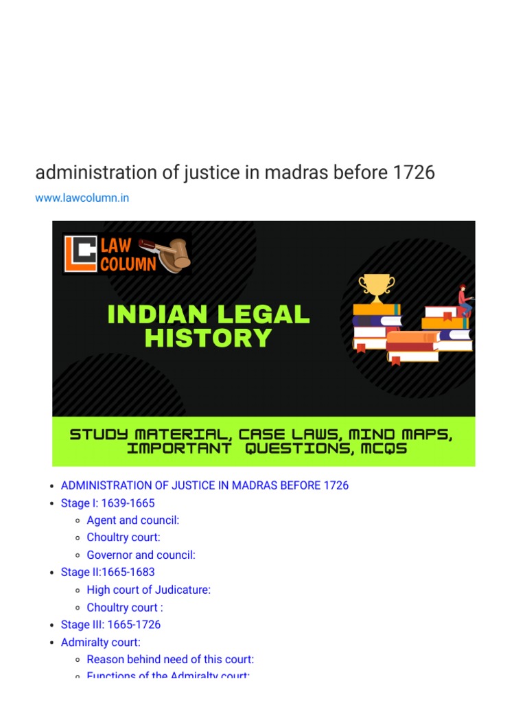 Justice Administration in Madras 1639-1726 | PDF | Admiralty Law | Judge