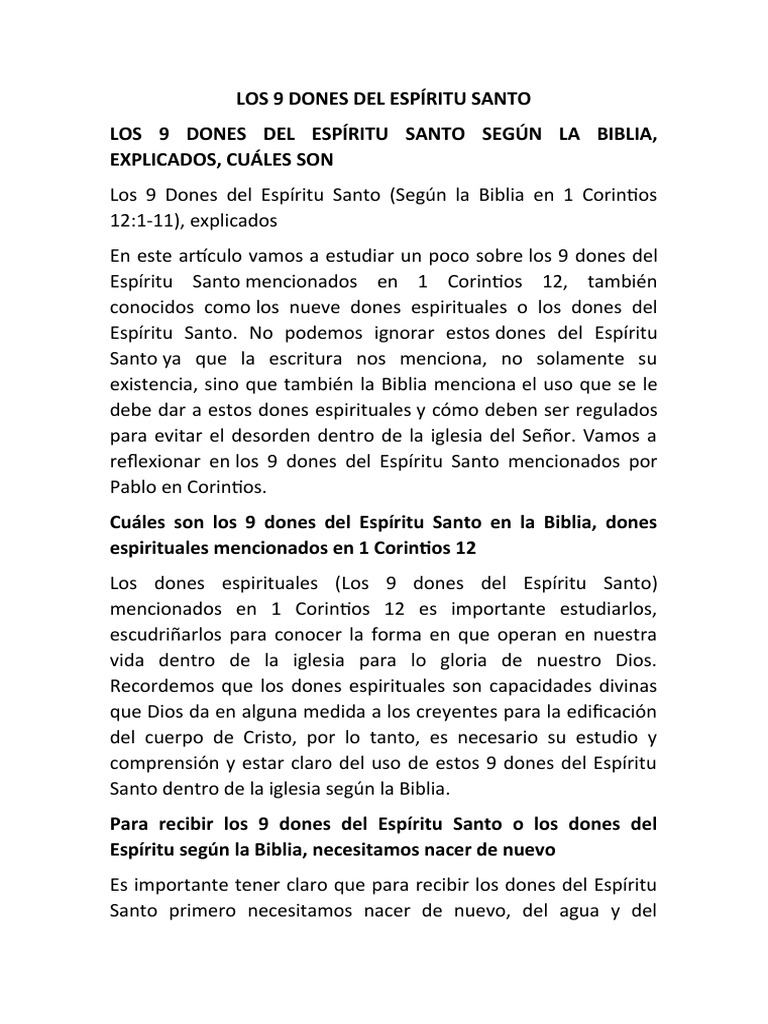 Los 9 Dones Del Espíritu Santo | PDF | espíritu Santo | Primera epístola a los corintios