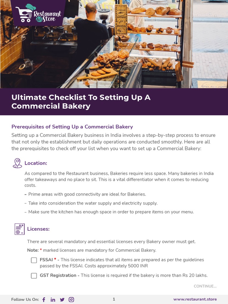 Bakery Setup Checklist for India | PDF | Kitchen