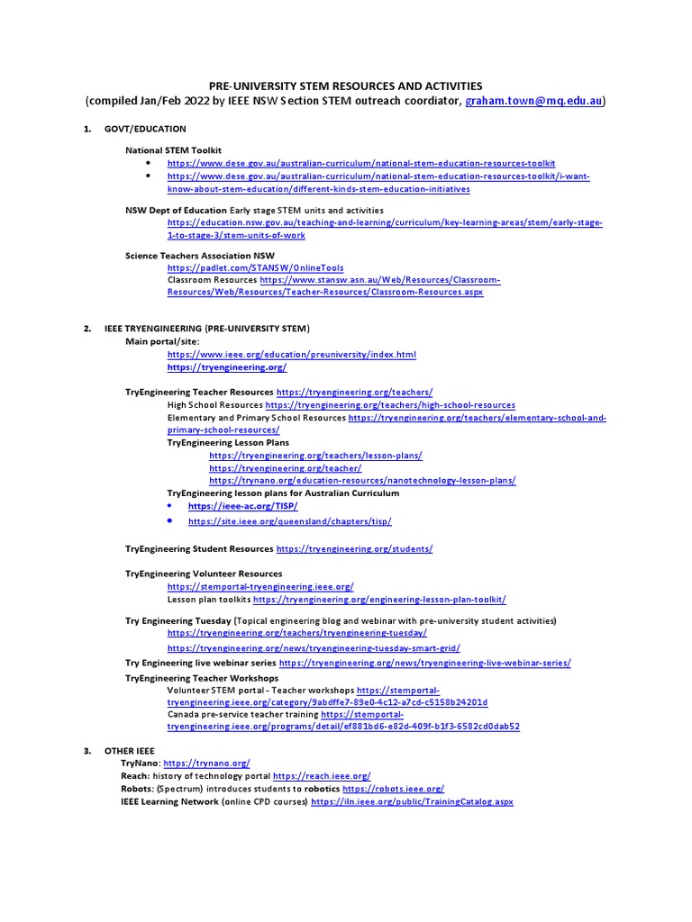 Pre-Uni STEM Resources for Educators | PDF | Teachers | Science ...