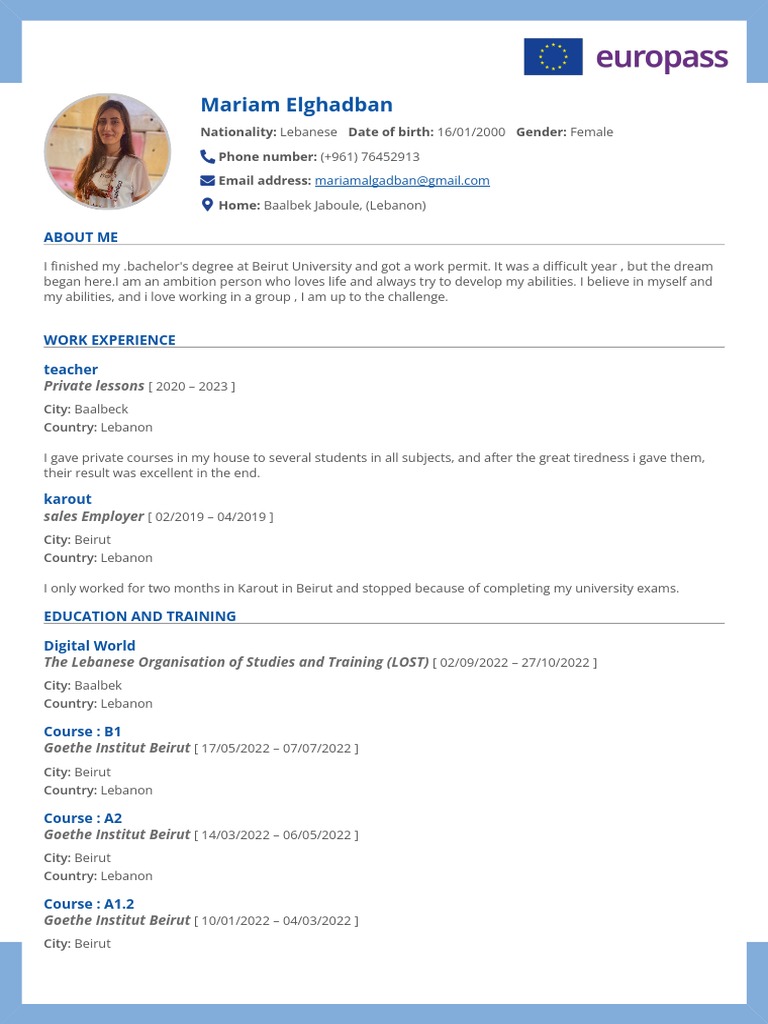 CV - Mariam Elghadban | PDF | Lebanon | Balance Of Trade