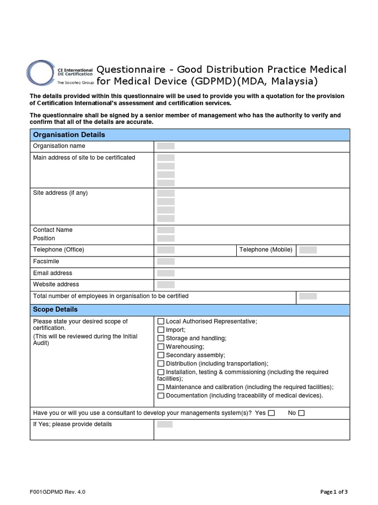 F001 GDPMD | PDF | Medical Device | Service Industries