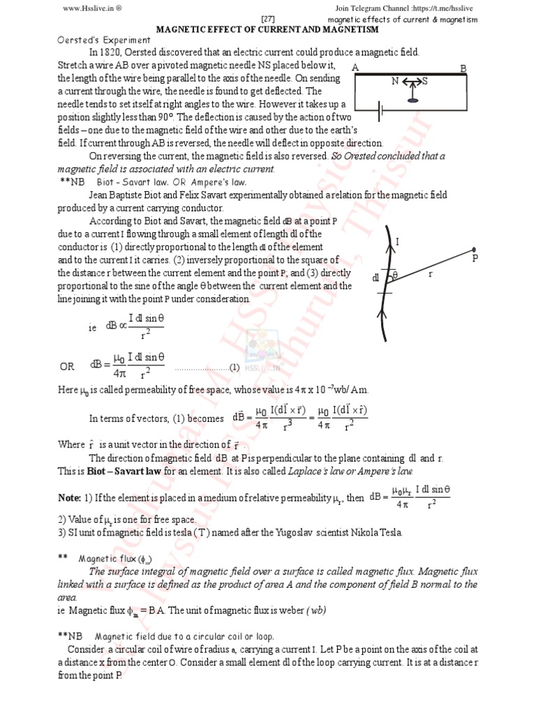 Hsslive-Xii-Physics-3. Magnetic Effects of Electric Current and Magnetism & Matter | PDF ...