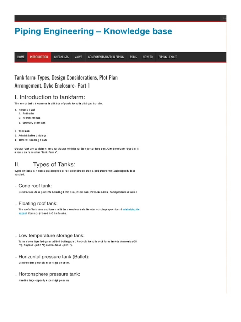 Tankfarm - Types, Design Considerations, Plot Plan Arrangement, Dyke ...