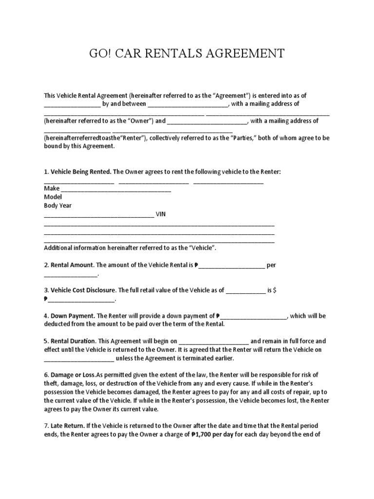 Car Rental Agreement | PDF | Renting | Fee