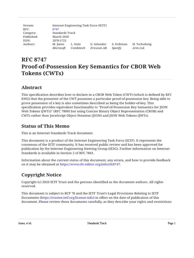 RFC 8747 | PDF | Json | Cryptography