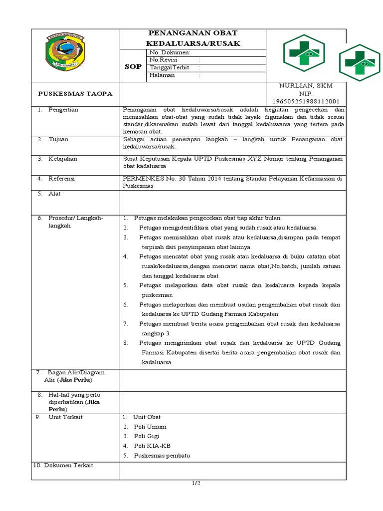 Sop Penanganan Obat Kadaluwarsa Atau Rusak | PDF