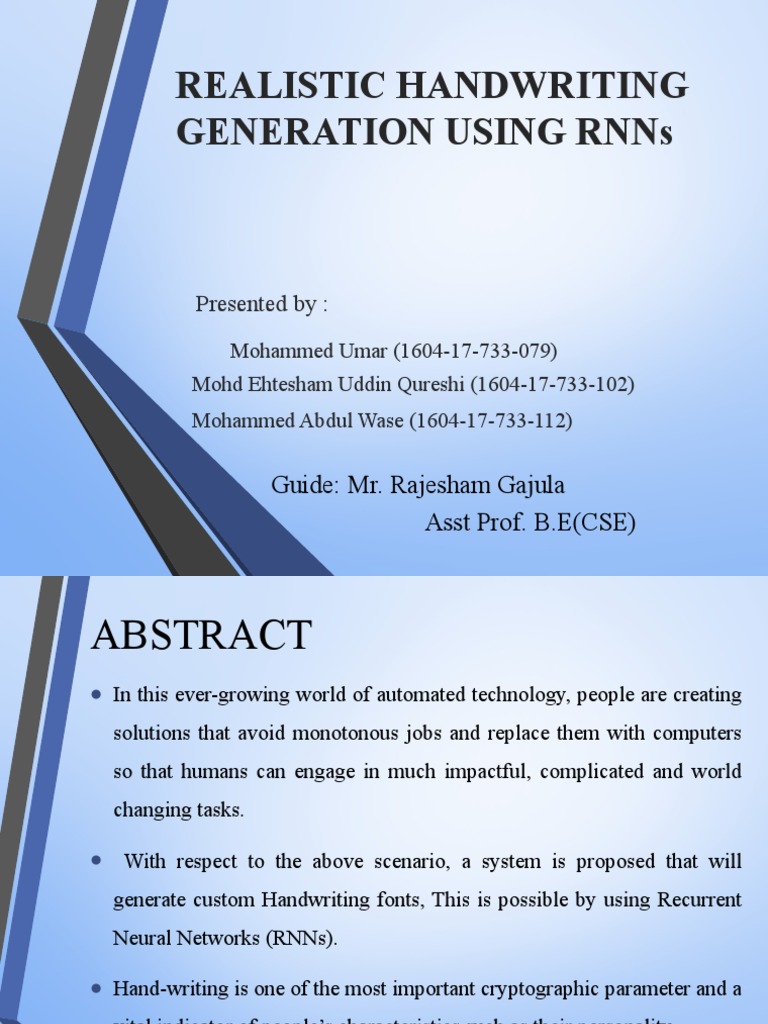Realistic Handwriting Generation Using Rnns Major Project Pdf