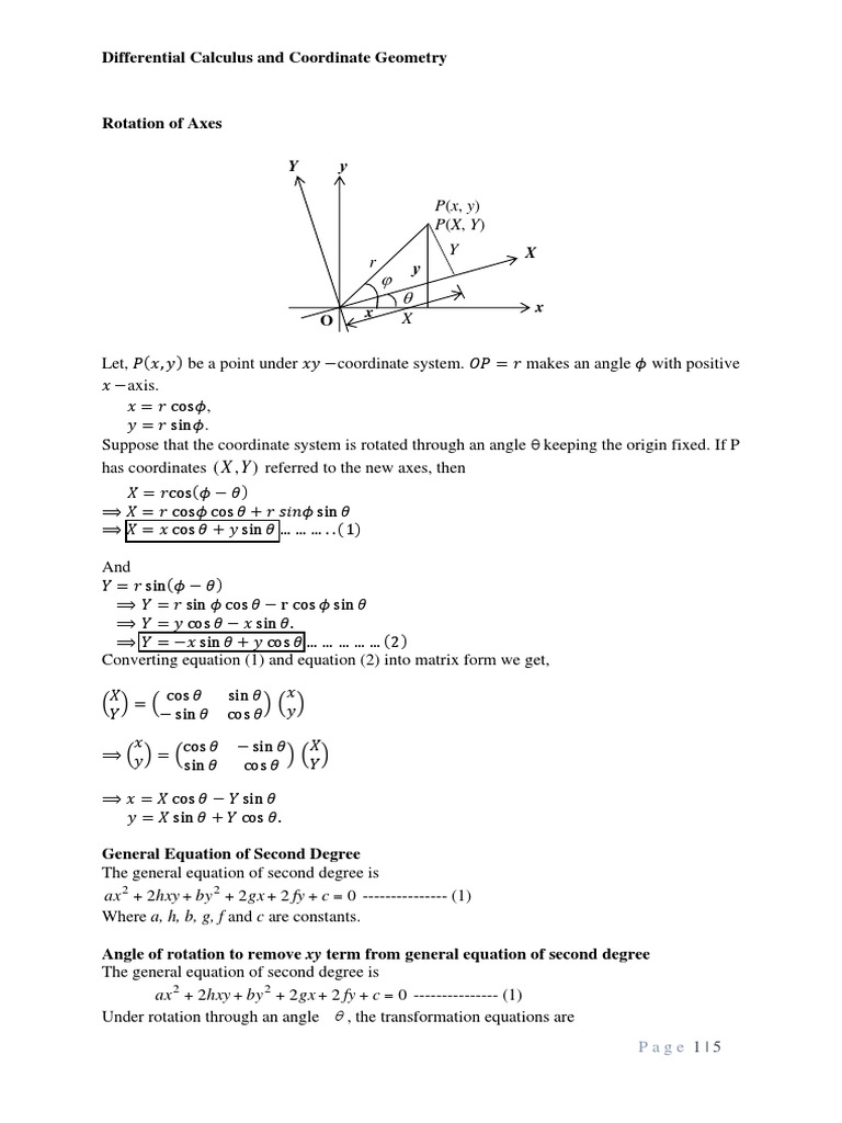 Math - 1 Rotation of Axes-Summer 22-23 | PDF | Equations | Cartesian ...