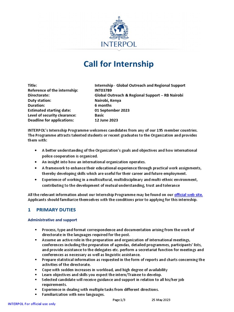 Call For Internship - INT03789 - Global Outreach & Regional Support | PDF | Internship | Job Hunting