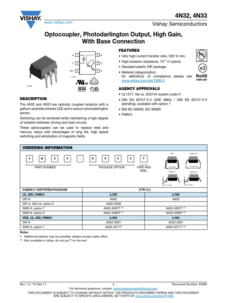 Vishay Semiconductors: Features | PDF | Legal Liability | Electrical ...