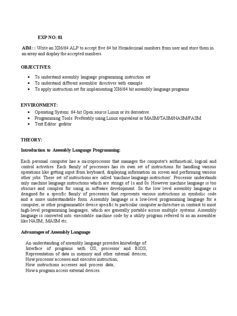 MP Lab Manual | Download Free PDF | Assembly Language | Computer Hardware