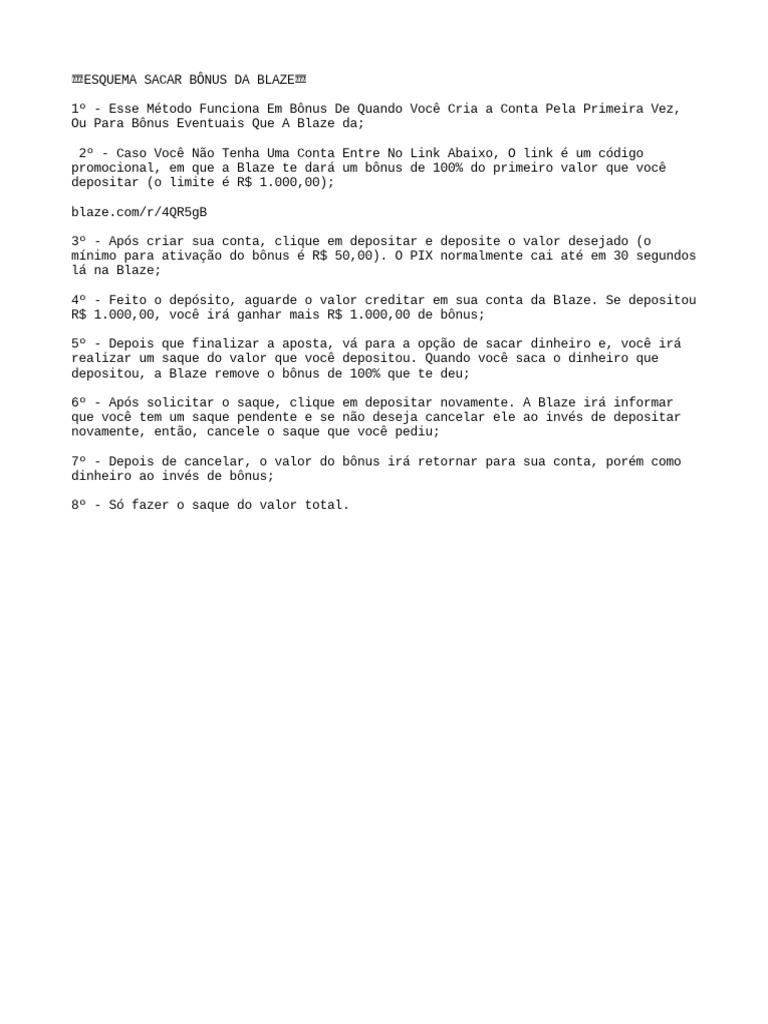 Esquema Sacar Bonus Blaze Servidor Gold | PDF