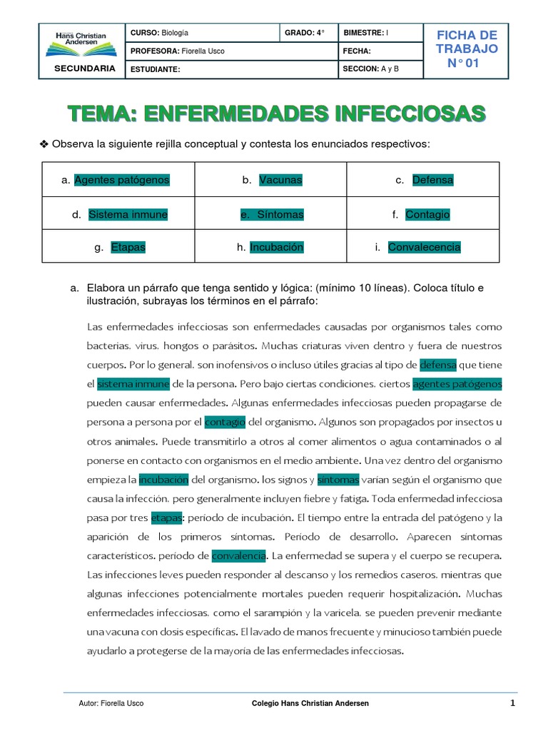 Ficha de Trabajo #01 - Enfermedades Infecciosas | PDF | Infección ...