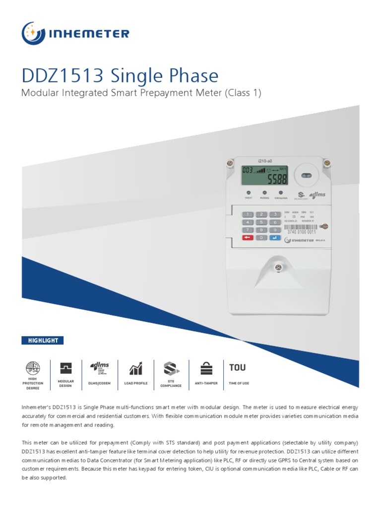DDZ1513 Single Phase: Modular Integrated Smart Prepayment Meter (Class 1) | Download Free PDF ...