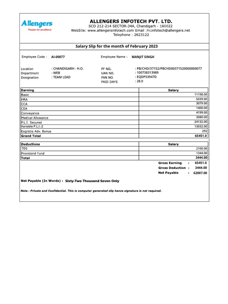 February 2023 Salary Slip | PDF