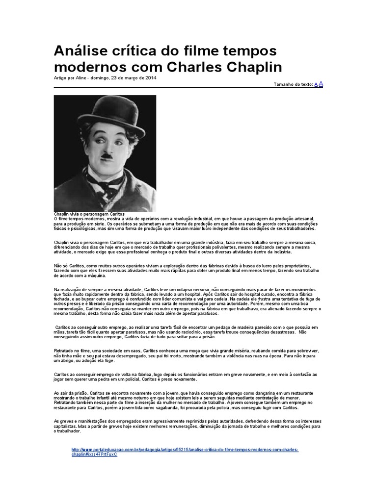 Análise Crítica Do Filme Tempos Modernos Com Charles Chaplin | PDF | Economias