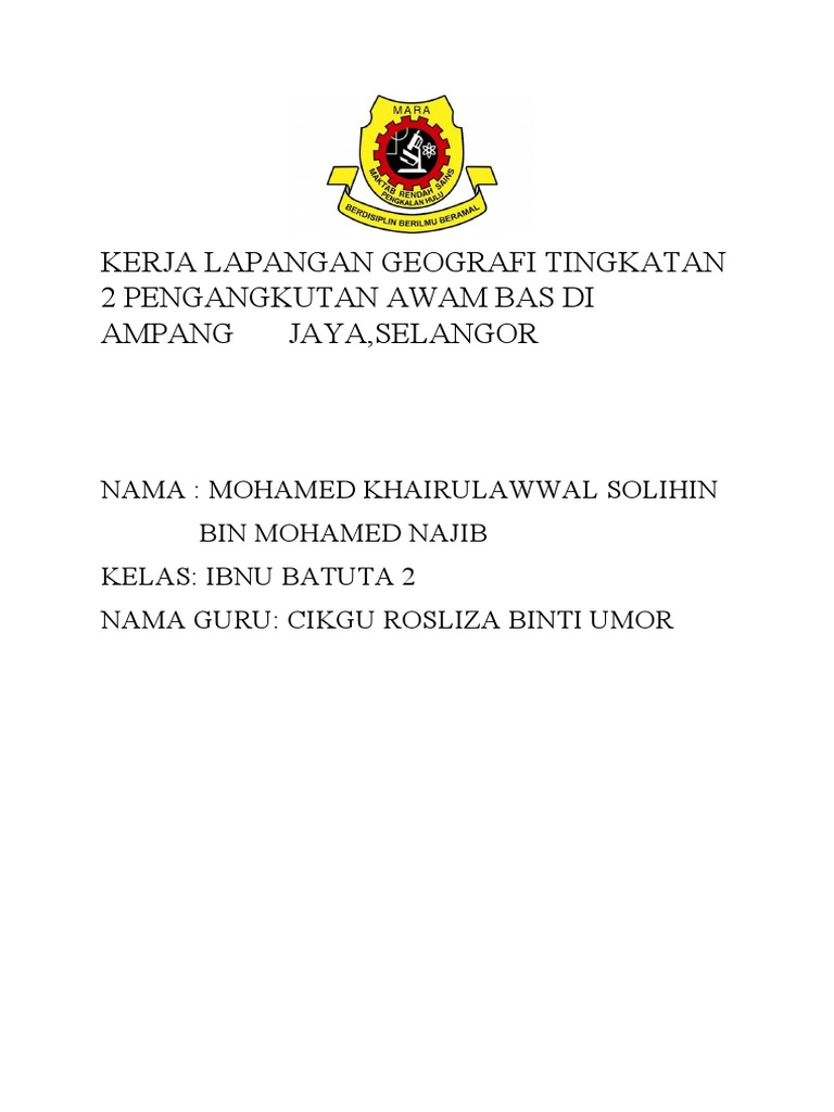 Kerja Lapangan Geografi Tingkatan 2 Pengangkutan Awam Bas Di Ampang