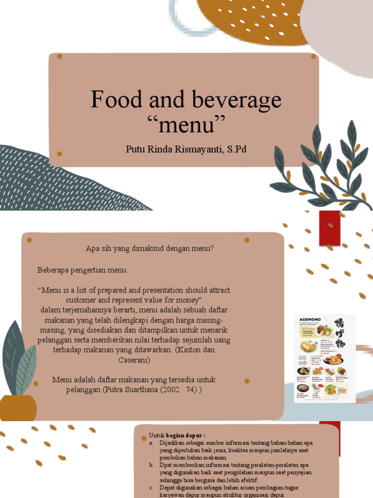 Jenis-Jenis Menu dalam Penyajian Makanan | PDF