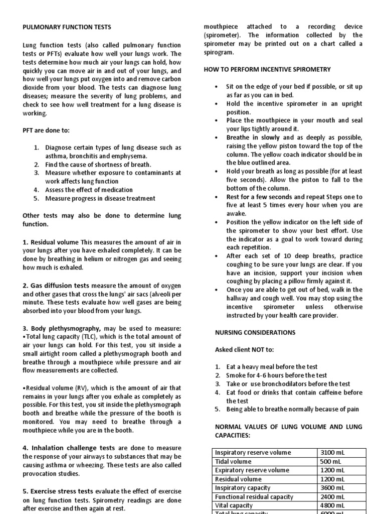 Pulmonary Function Tests | PDF | Lung | Exhalation