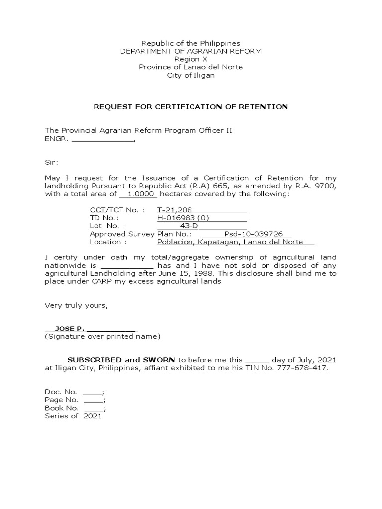 Request for Retention Certification | PDF | Law | Technology & Engineering