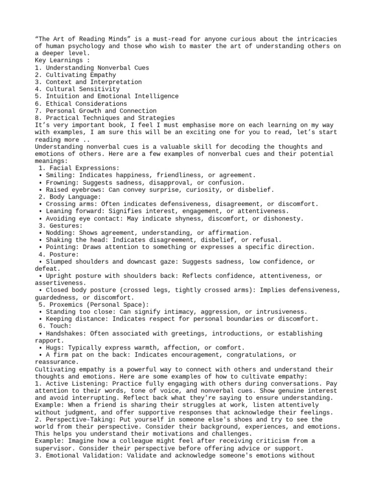 Mastering Mind Reading Techniques | PDF | Body Language | Nonverbal ...