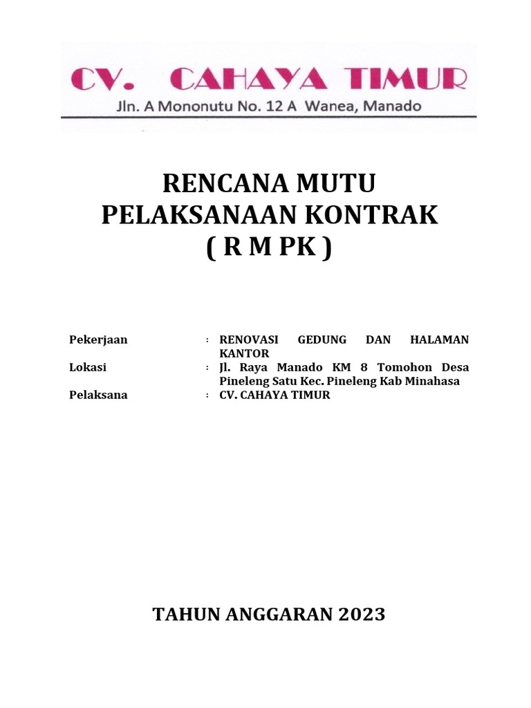 Rencana Mutu Kontrak Renov Gedung Dan Halaman | PDF