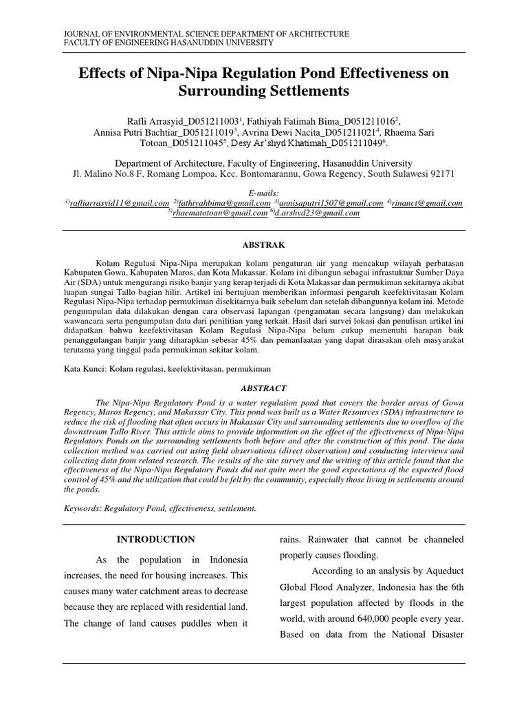 Keefektifan Kolam Nipa-Nipa Makassar | PDF