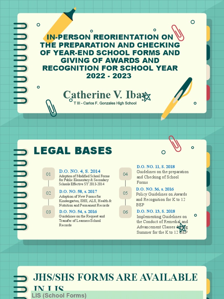 Updated Reorientation On School Forms 2023 JHS SHS SF9 SF10 SF5 SF6 | PDF | Middle Schools ...