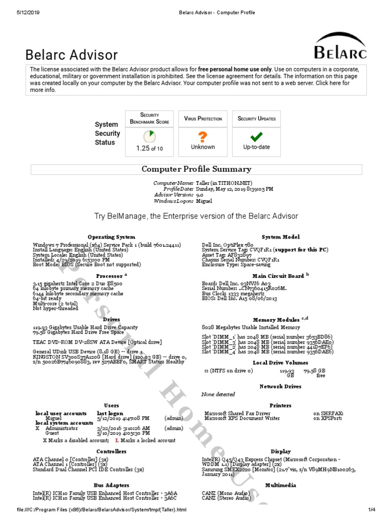 Taller Computer Profile | PDF | Usb | Computer Network
