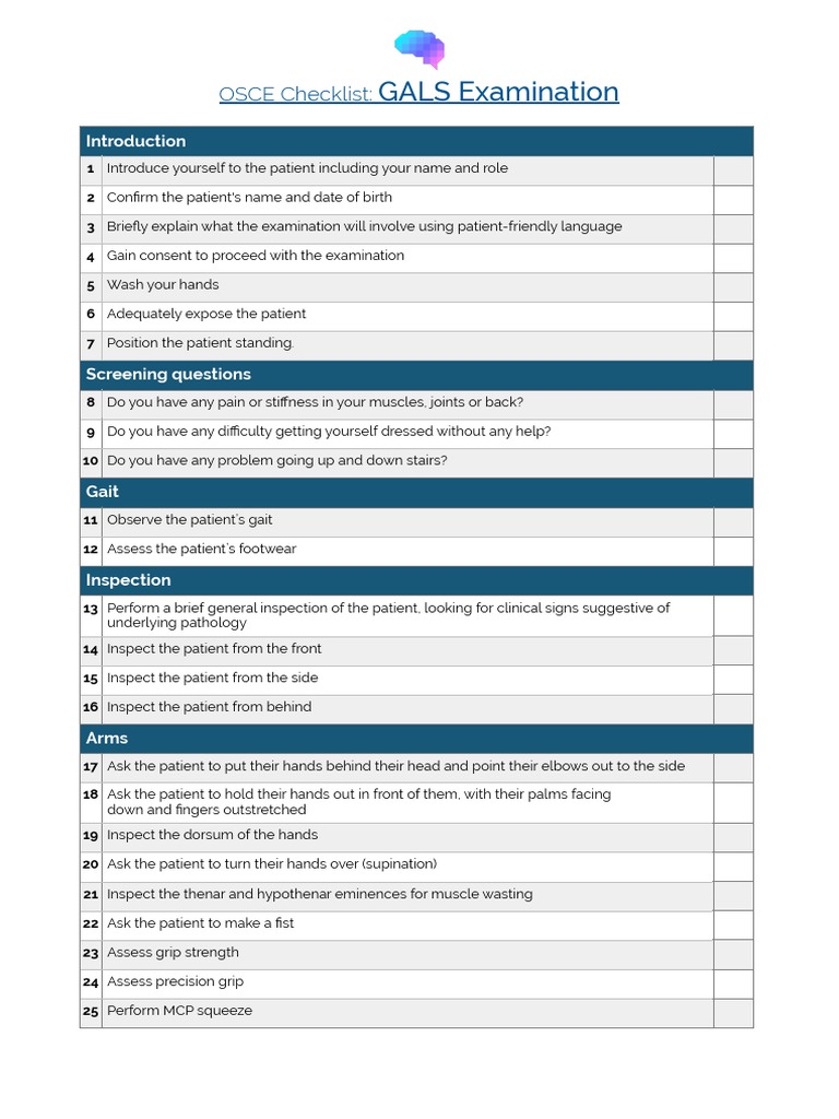 OSCE Checklist GALS Examination | PDF