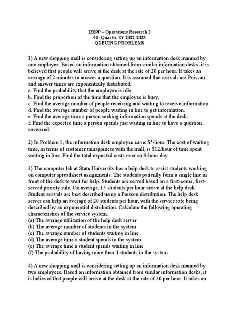 Assignment Queuing Theory Pdf Poisson Distribution Teaching
