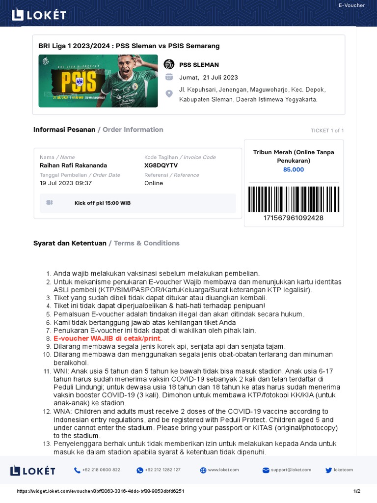 E-Voucher BRI Liga 1: PSS vs PSIS | PDF