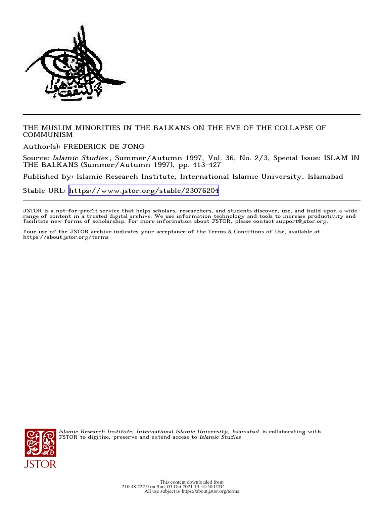 The Muslim Minorities in The Balkans On The Eve of The Collapse of ...