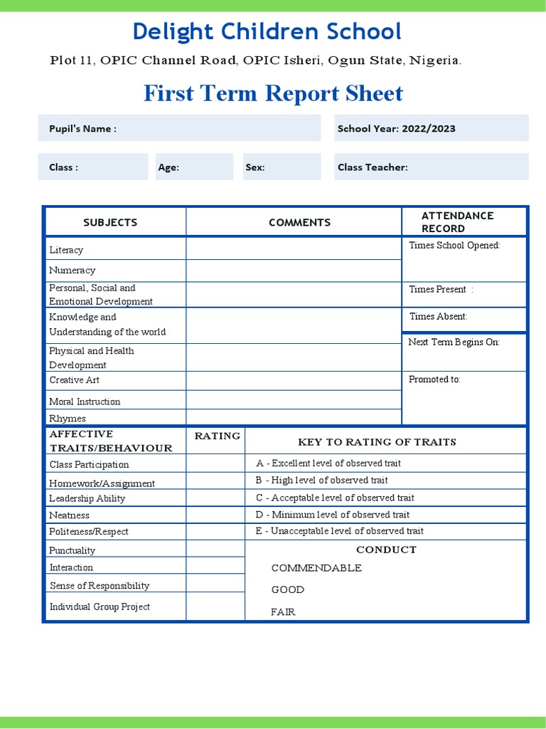 Delight Children School Term Report | PDF