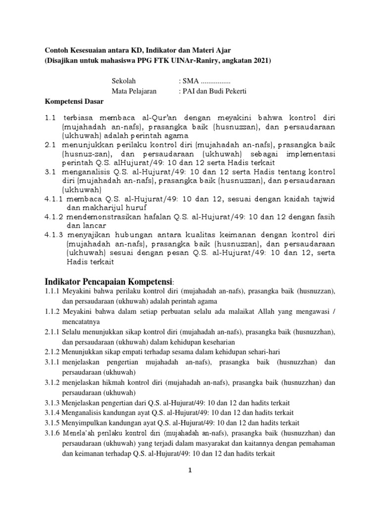 Contoh Kesesuaian Antara KD IPK Dan Materi Ajar | PDF