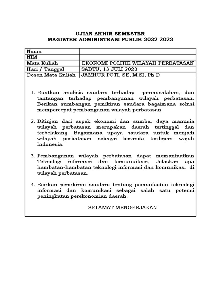 Soal Ujian Akhir Semester (Map) | PDF