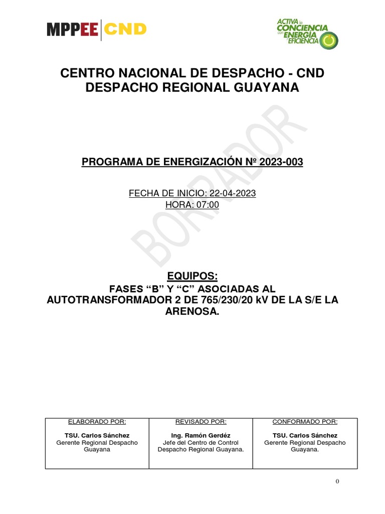 Programa de Energización 2023003 at 2 de LA ARENOSA | PDF | Transformador | Subestacion electrica
