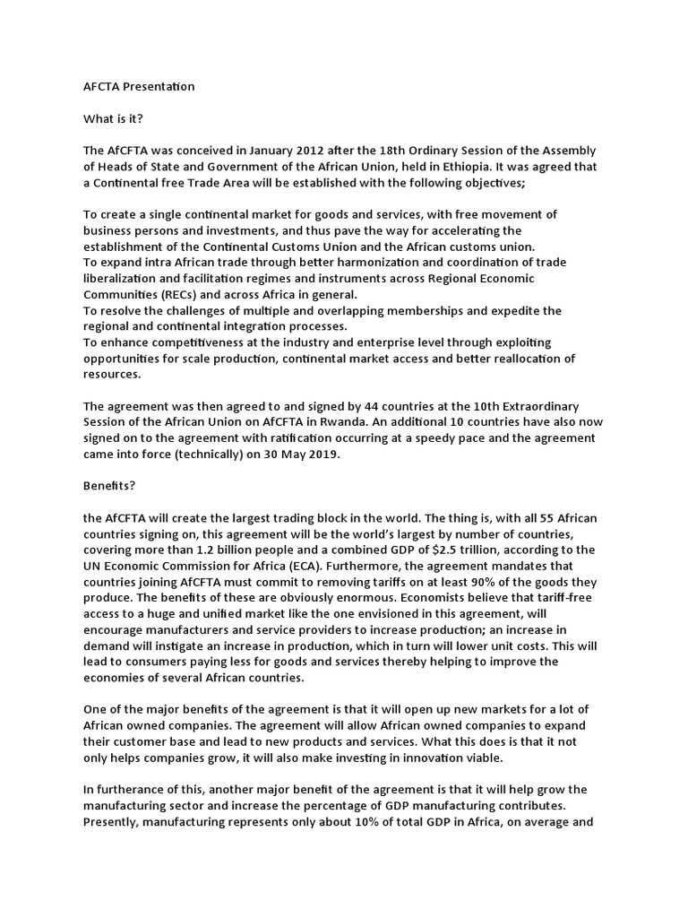 AFCTA Presentation | PDF | Africa | Economies