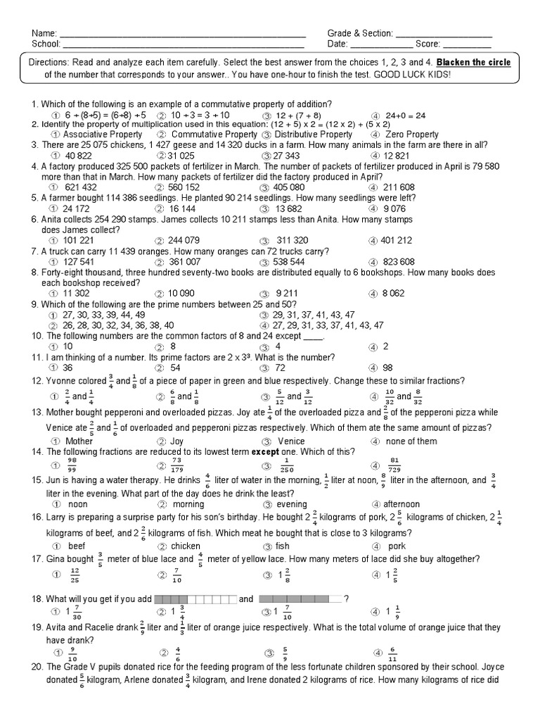 Grade 5 Math 1st Quarter | Download Free PDF | Food And Drink | Foods
